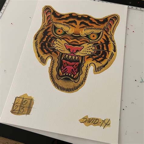 Traditional Tiger Old School A4 Tattoo Flash Print Etsy