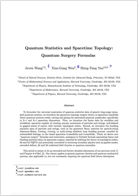 Quantum Statistics And Spacetime Topology Quantum Surgery Formulas Cmsa