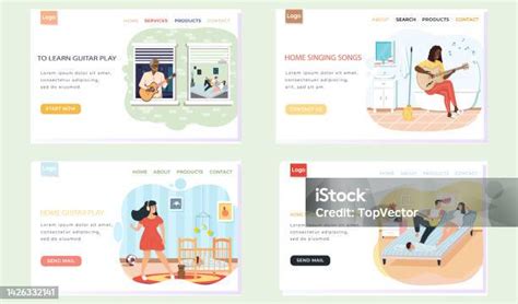 기타 연주를 배우고 연습하는 일러스트 세트 온라인 음악 수업이있는 웹 사이트 공연자에 대한 스톡 벡터 아트 및 기타 이미지 공연자 기술 기타 연주자 Istock