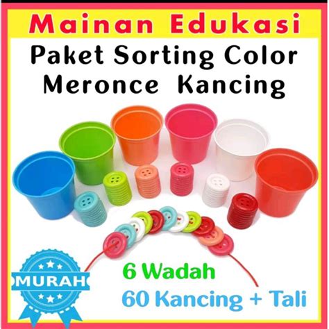 Educational Toy Package Sorting Color Buttons 6 Colors And Button Strings