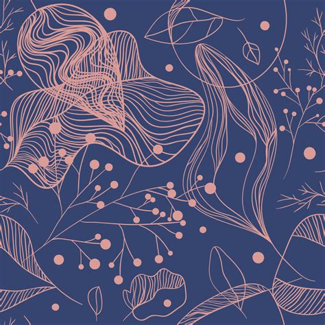 Seamless Floral Linear Pattern With Berries And Leaves 20977574 Vector