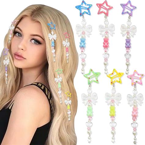 Amazon SAWINDA 6 Pack Star Hair Clips Colorful Snap Hair Barrettes Y2K Beaded Butterfly