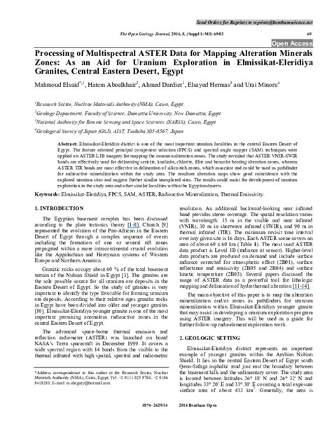 Pdf Processing Of Multispectral Aster Data For Mapping Alteration Minerals Zones As An Aid