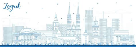 Outline Zagreb Croatia City Skyline With Blue Buildings Vector
