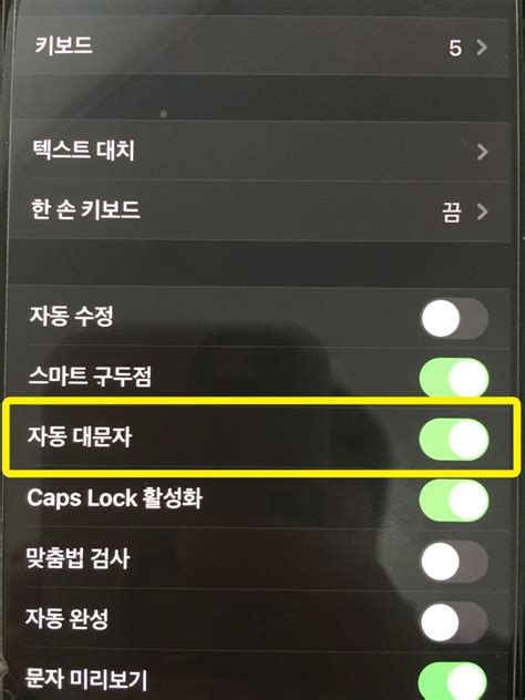 아이폰 영어 대문자 기능 비활성화 활성화하는 방법