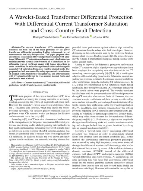 A Wavelet Based Transformer Differential Protection Pdf Wavelet Transformer