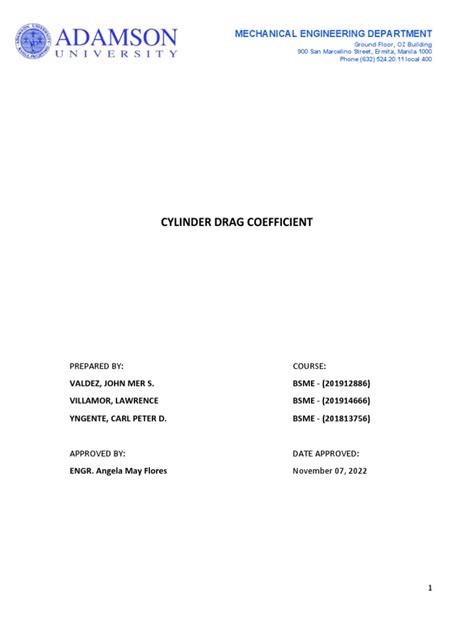 Cylinder Drag Coefficient Pdf