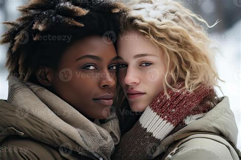 Ai Generated Happy Lesbian Couple In Love Girlfriends Hugging And