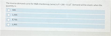 Solved The Inverse Demand Curve For Mandb Chardonnay Wine