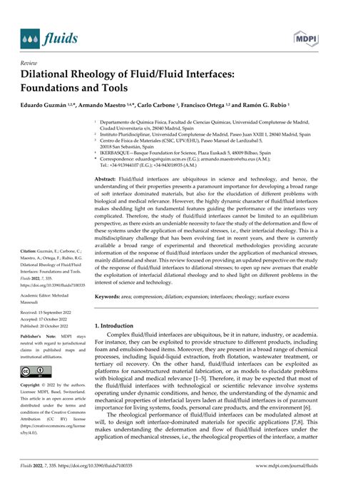 Pdf Dilational Rheology Of Fluidfluid Interfaces Foundations And Tools