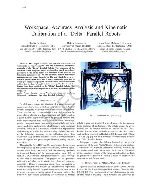PDF Workspace Accuracy Analysis And Kinematic Calibration Of A Delta Parallel Robots