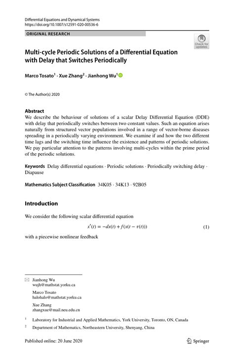 Pdf Multi Cycle Periodic Solutions Of A Differential Equation With Delay That Switches
