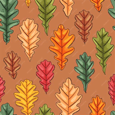 Premium Vector Autumn Oak Leaf Seamless Pattern Coloured Tree Leaves