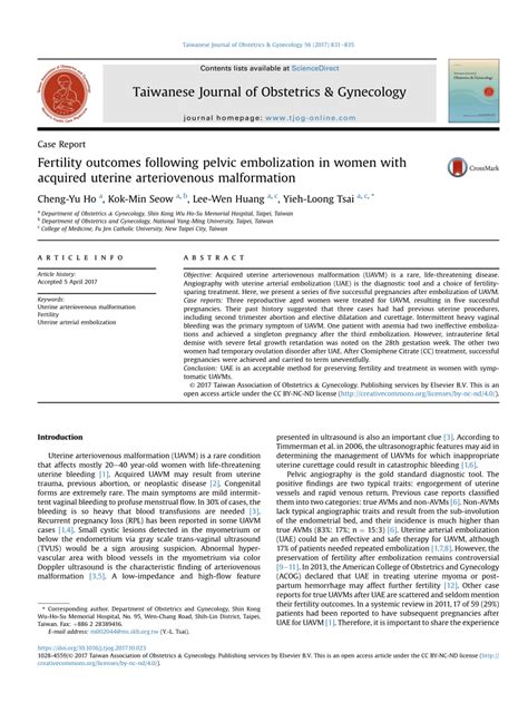 Pdf Fertility Outcomes Following Pelvic Embolization In Women With