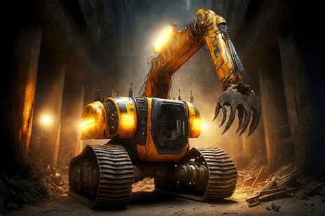 Premium Photo Jcb Yellow Excavator Robot With Torch Android Helping