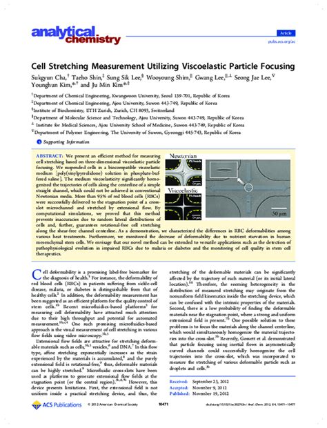 Pdf Cell Stretching Measurement Utilizing Viscoelastic Particle Focusing
