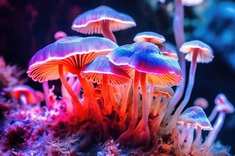 Premium AI Image Fungus Mycelium Network Texture In Neon Colors