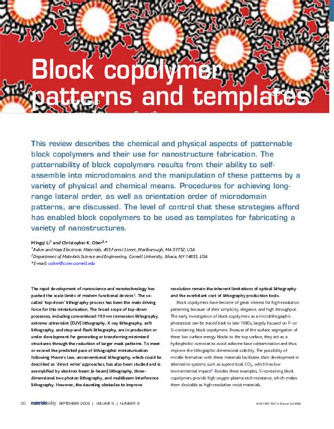 Pdf Block Copolymer Patterns And Templates