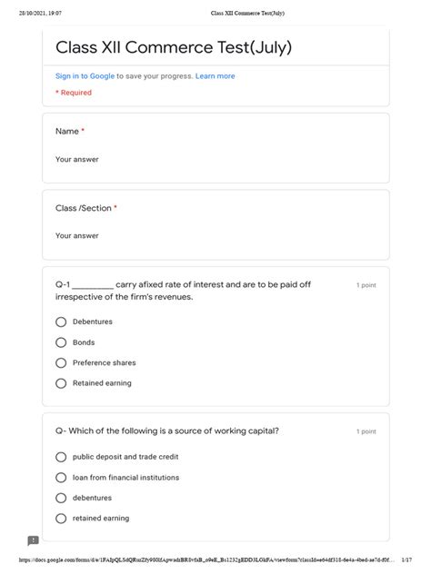 Class Xii Commerce Test July Pdf Banks Preferred Stock