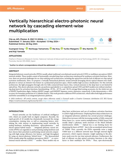 Pdf Vertically Hierarchical Electro Photonic Neural Network By Cascading Element Wise