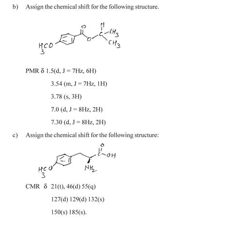 Solved B Assign The Chemical Shift For The Following Chegg