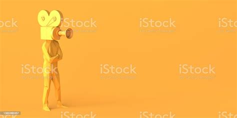머리 대신 비디오 카메라를 가진 남자 멀티미디어 및 기술 사회 3d 일러스트레이션 공간을 복사합니다 3차원 형태에 대한 스톡