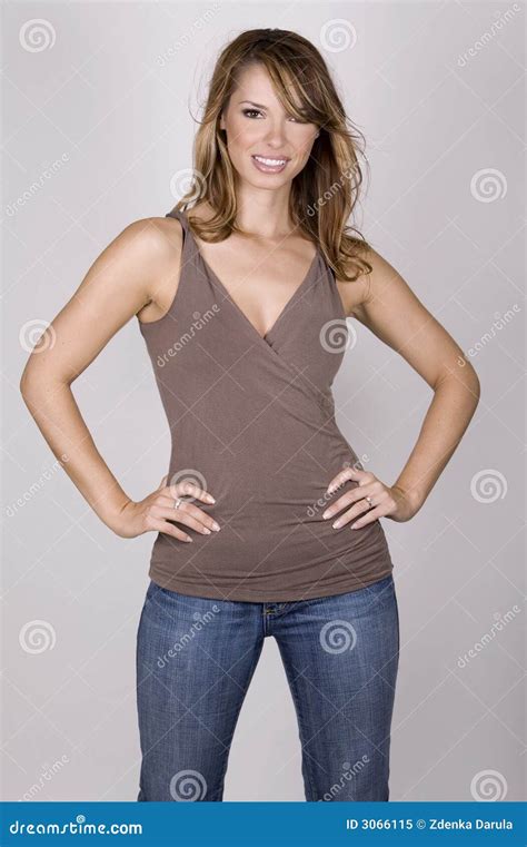 Brunette In Jeans Stock Image Image Of Jeans Girl Boobs 3066115