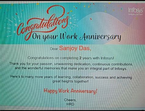 Infosys Workanniversary Sanjoy Das Pmp® Ecba™ Cspo® Csm®