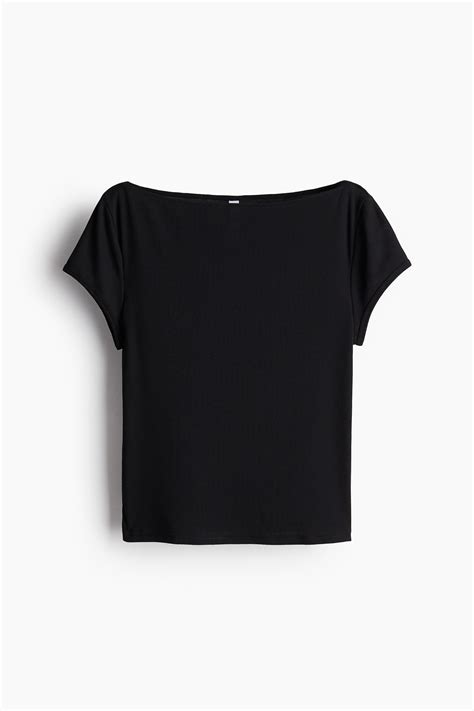 Sheer Ribbed T Shirt Black Ladies Handm Gb