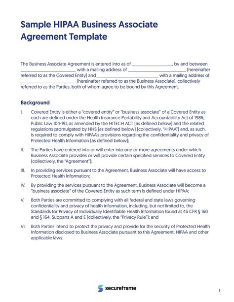 Free Printable Business Associate Agreement BAA Templates Word