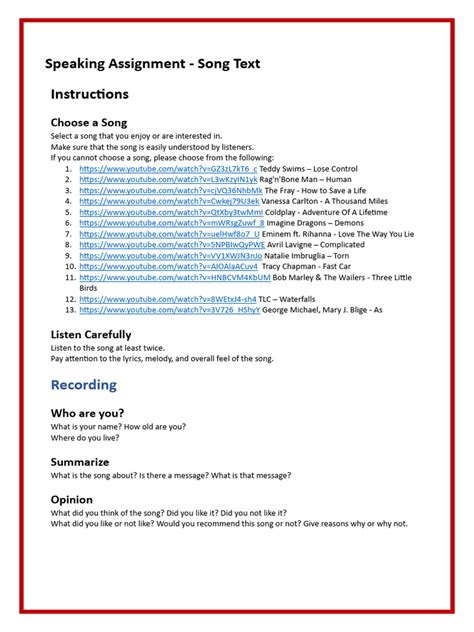 Song Analysis Assignment Guide Pdf
