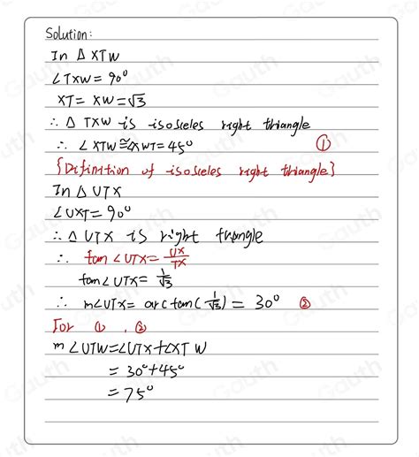 Solved In The Diagram Tx Is Perpendicular To Uw Ux1 Cm And Txwxsqrt3 Cm Find ∠ Utw