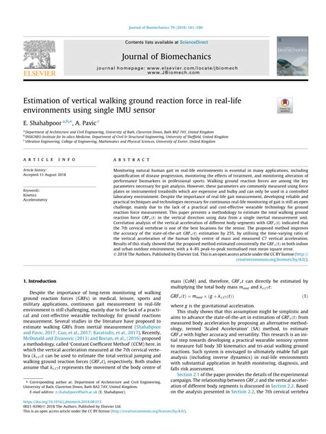 Pdf Estimation Of Vertical Walking Ground Reaction Force In Reallife