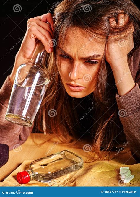 Drunk Girl Holding Bottle Of Vodka Stock Image Image Of Beverage