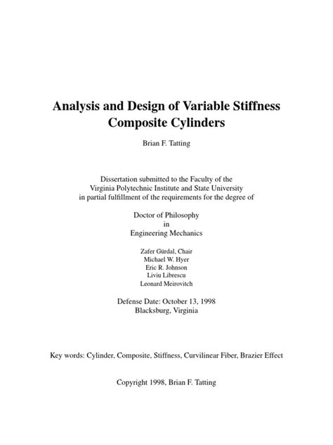 Thesis Analysis And Design Of Variable Stiffness Composite Cylinders Pdf Buckling Bending