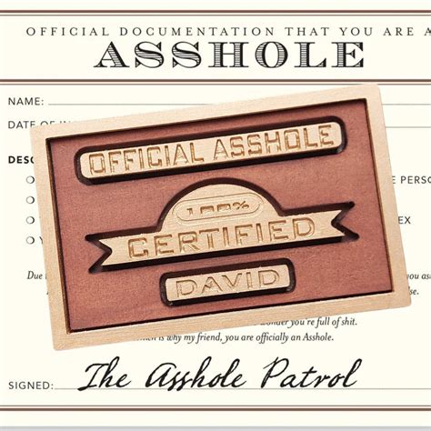 Official Asshole Personalised Plaque Award Official Document Collectors