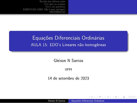 Equações Diferenciais Ordinárias Exercícios Equações Diferenciais