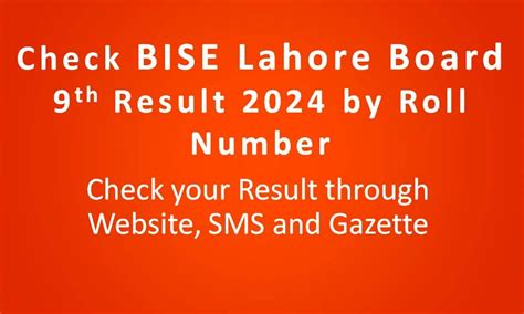 Check Bise Lahore Board 9th Class Result 2024 By Roll Number