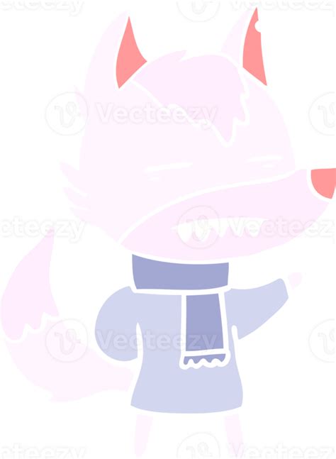 Lobo De Dibujos Animados De Estilo De Color Plano En Ropa De Invierno