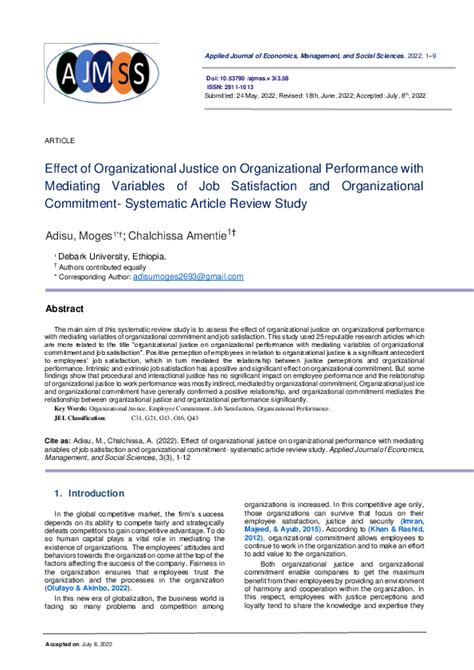 Pdf Effect Of Organizational Justice On Organizational Performance