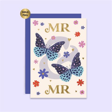 Mr And Mr Wedding Card Gold Foil Cards Same Sex By Tikkled Pink