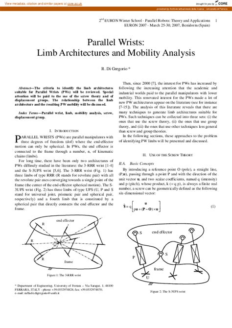 pdf parallel wrists limb architectures and mobility analysis 2nd