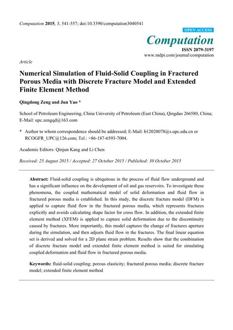 Pdf Numerical Simulation Of Fluid Solid Coupling In Fractured Porous