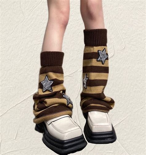 Bling Stars Y K Stripes Leg Warmers Harajuku Women Knitted Leg Warmers Long Socks