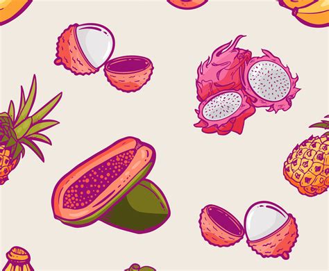 Cute Doodle Tropical Fruit Seamless Pattern Background