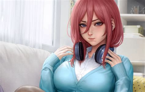 Wallpaper Girl Sexy Pink Hair Long Hair Boobs Anime Headphones