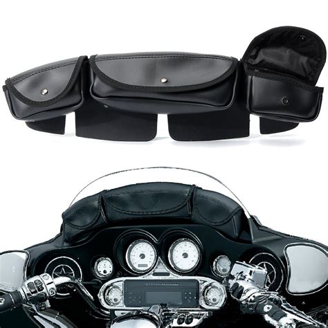 3 Pocket Windshield Bag Fairing Pouch For Harley Electra Street Glide