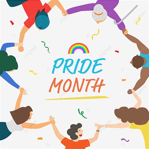 驕傲月橫幅 Lgbtq 人手牽手圍成一圈 展示他們的驕傲矢量設計 Lgbt 蓋兒 可愛的向量圖案素材免費下載，png，eps和ai素材