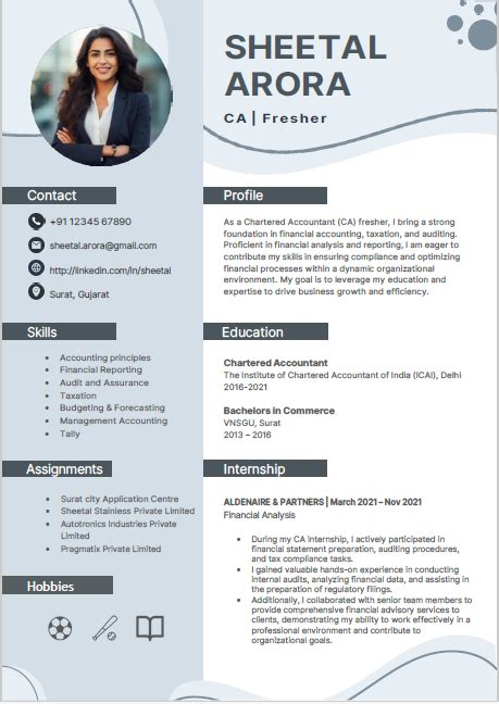Ca Fresher Sample Best Resume Format