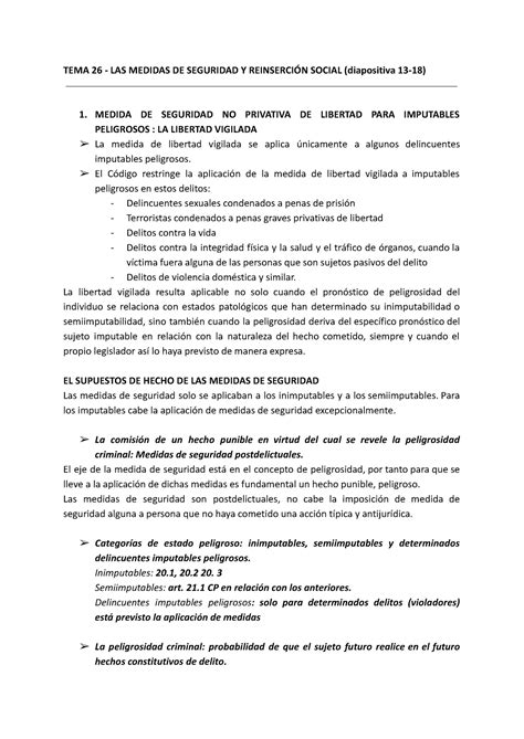 Tema 26 Las Medidas De Seguridad Y Reinserción Social Tema 26 Las